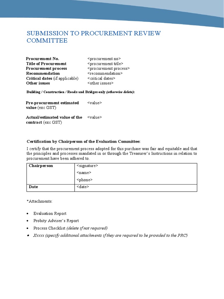 Submission To Procurement Review Committee: Building / Construction ...