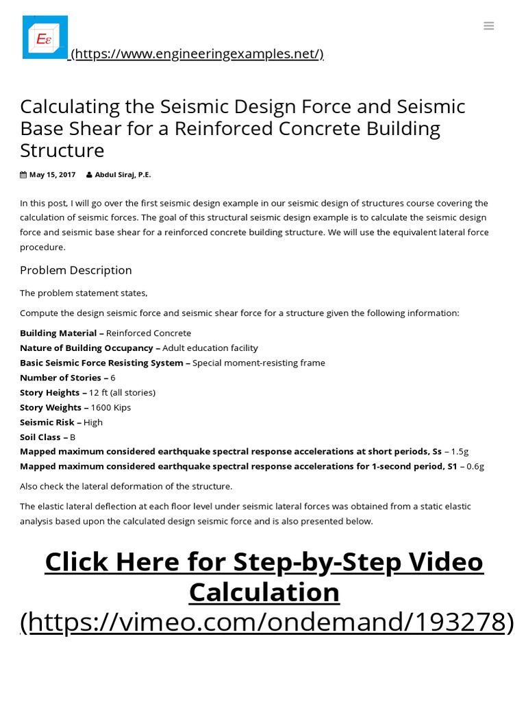 Seismic Design Force Calculation Guide | PDF | Seismology | Force
