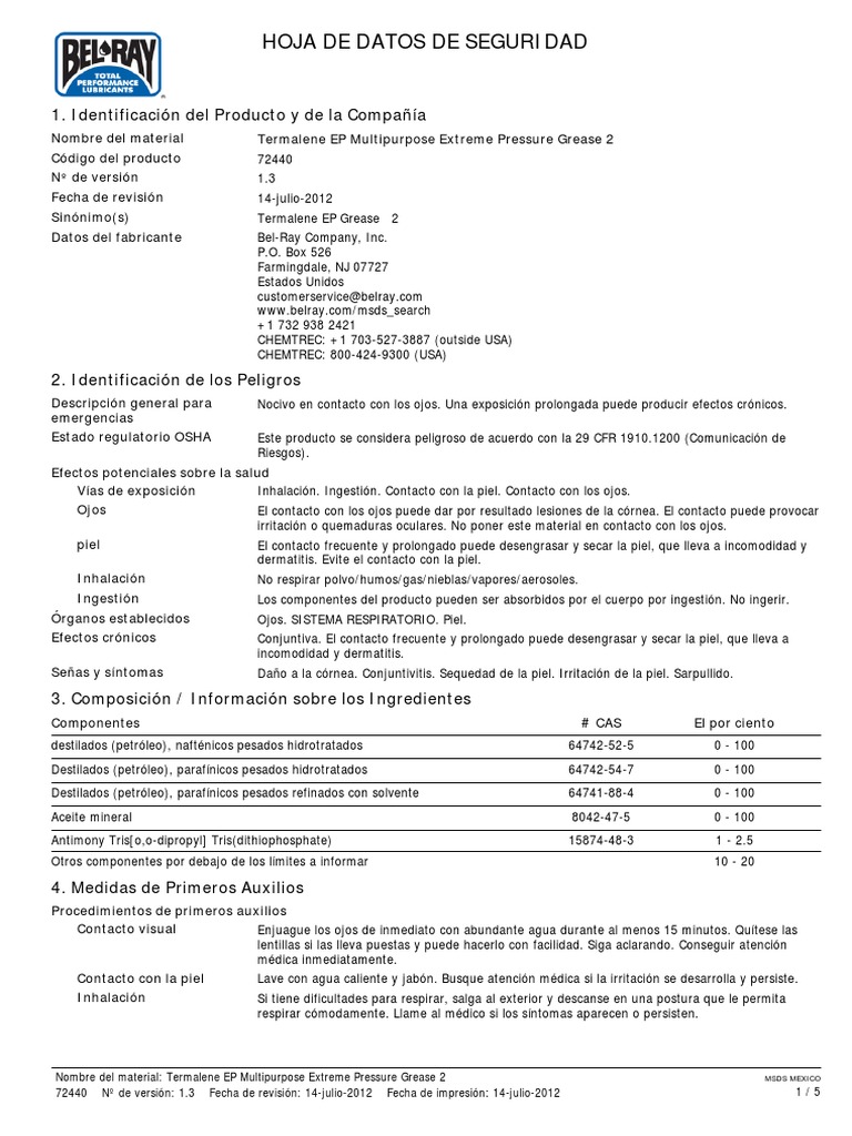Hoja Seg Termalene | PDF | Administración de Seguridad y Salud ...