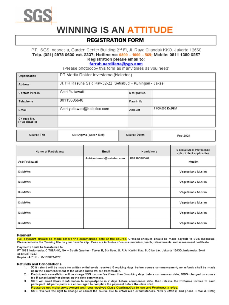 Registration Form SGS Academy | PDF | Payments | Services (Economics)