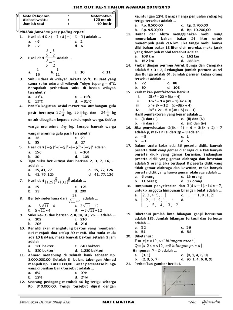 Latihan TO-Ke-1-Math-2018 | PDF
