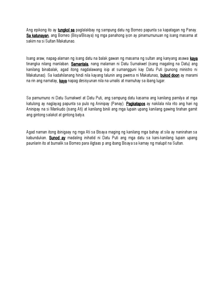 Sa Epikong Ito Nakasaad Ang Paglalakbay NG Sampung Datu NG Borneo ...
