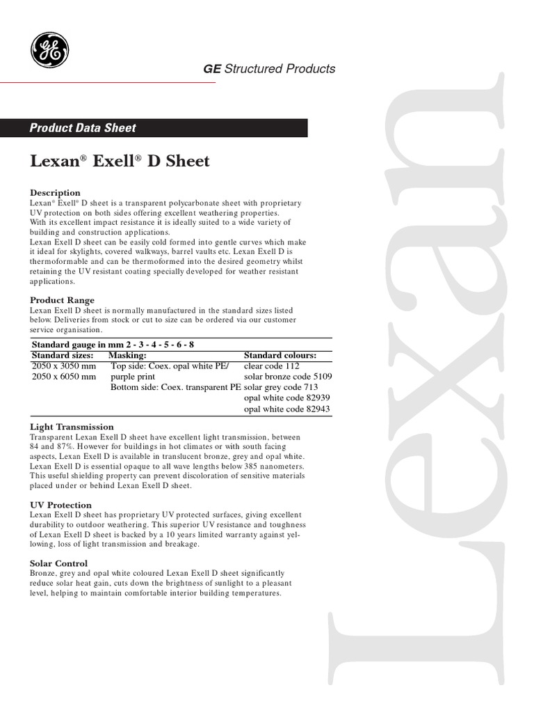 Lexan Exell D Sheet | PDF | Building Insulation | Materials