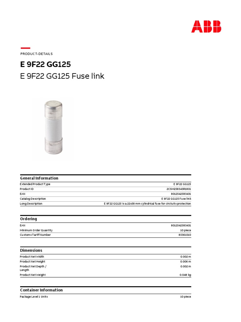 Fuse Link 125 A | PDF | Fuse (Electrical) | Electric Power
