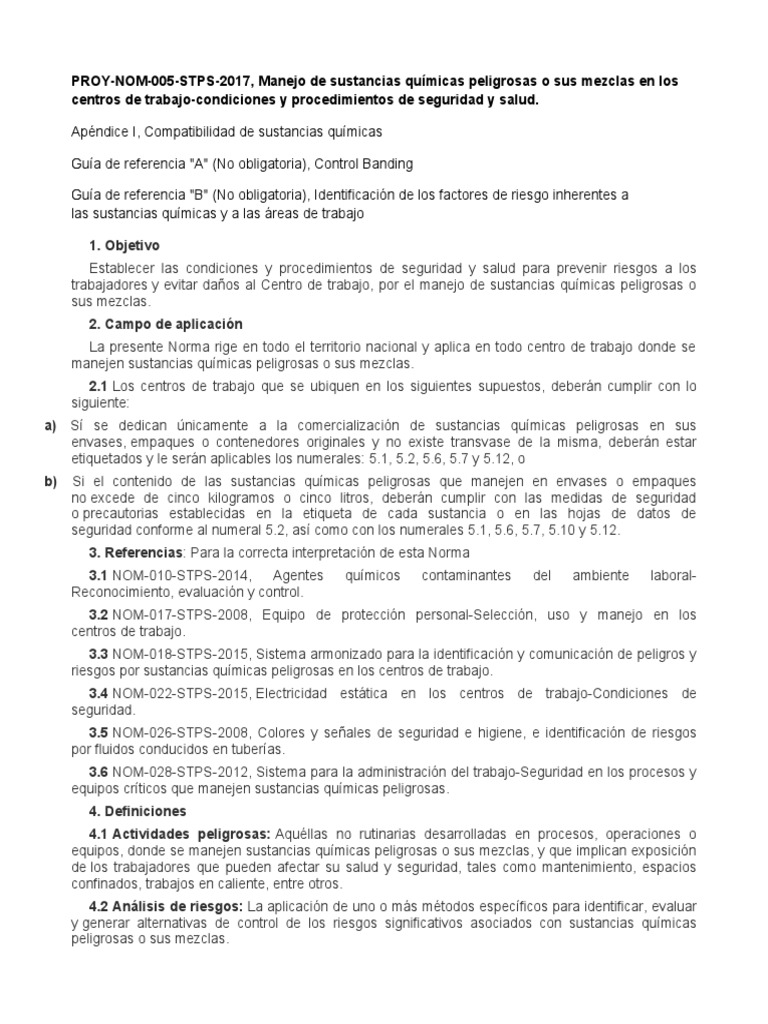 Proyecto Nom 005 Stps 2017 | PDF | Primeros auxilios | Contaminación