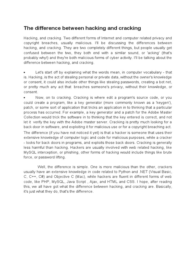 The Difference Between Hacking and Cracking | PDF | Computers ...