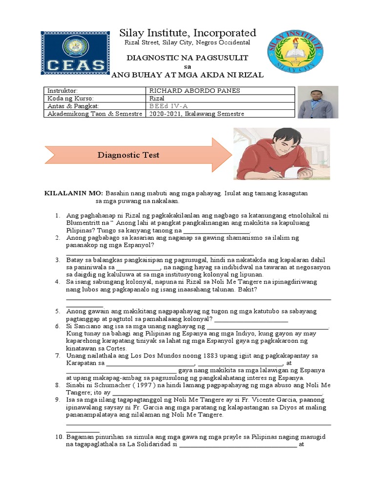 Diagnostic Test BEED 4 - Silay Institute | PDF