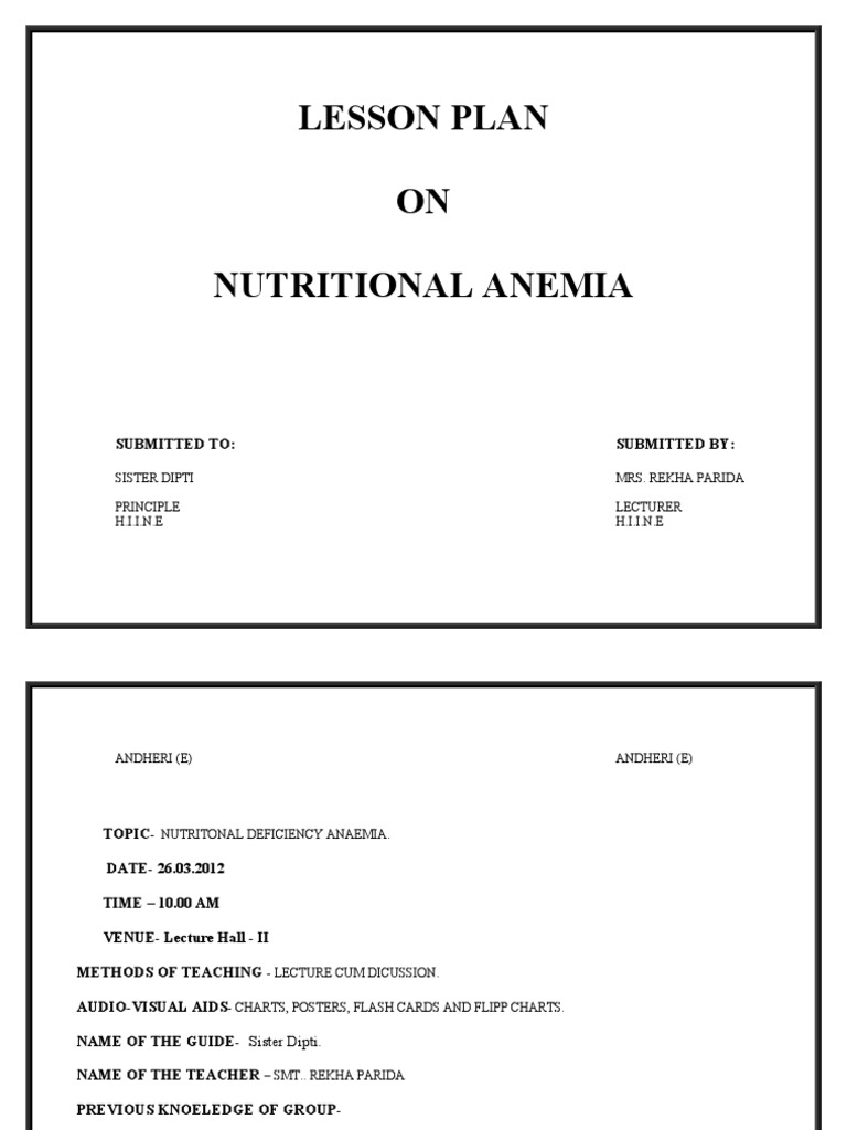 Nutritional Anemia Lesson Plan | PDF | Anemia | Vitamin B12