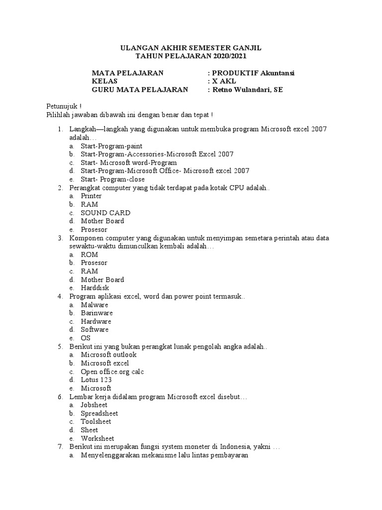 Soal UAS X AKL - REVISI | PDF