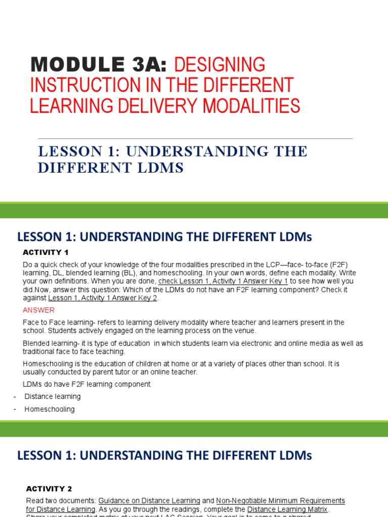 Module 3A:: Designing Instruction in The Different Learning Delivery ...
