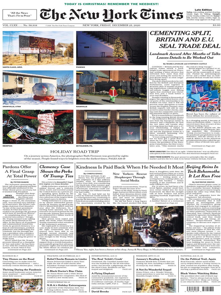 NYT Late Edition 25122020 | PDF | Pardon | Donald Trump