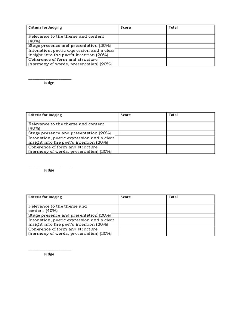 Poem Judging Criteria Overview | PDF | Foreign Language Studies