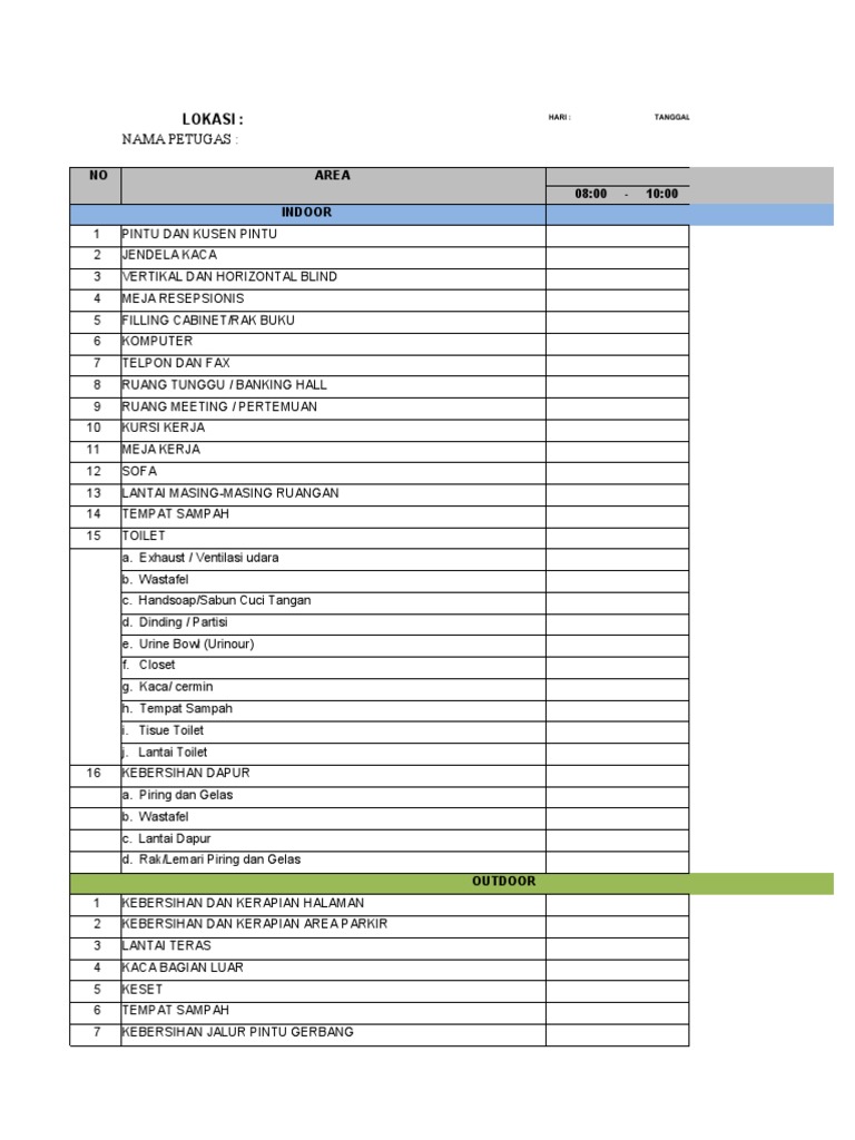 Form Checklist Kebersihan Kantor | PDF
