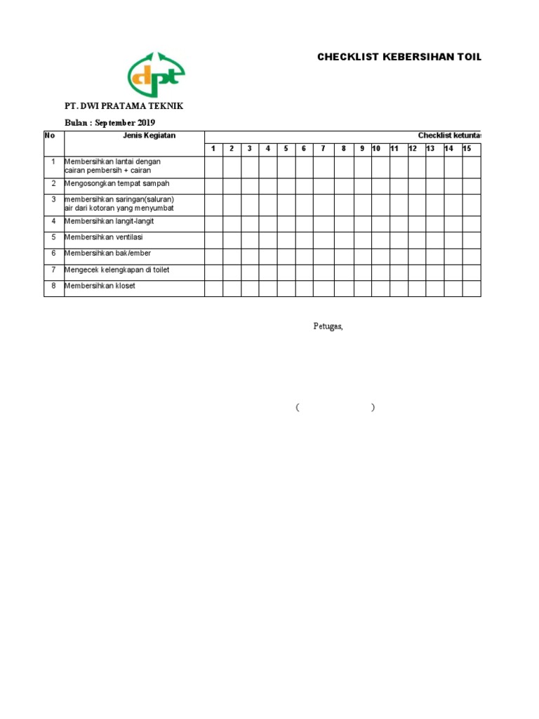 Checklist Kebersihan Toilet Harian | PDF