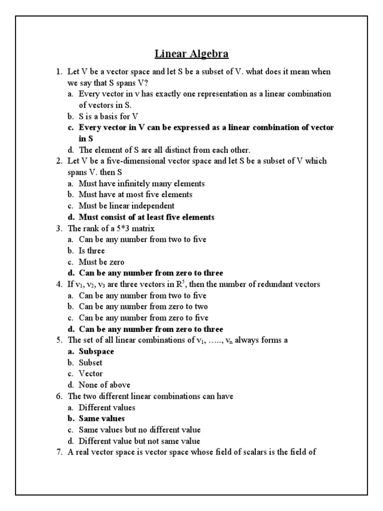 Linear Algebra Quiz for Students | PDF | Matrix (Mathematics) | Determinant