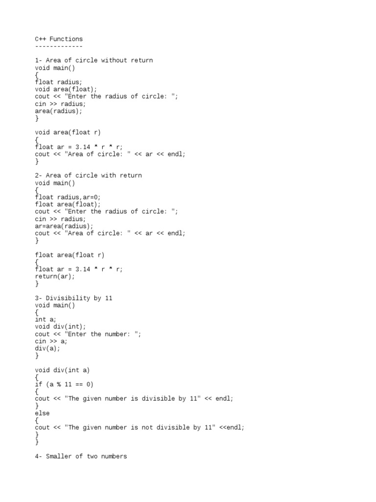 C Function Programs PDF Computer Programming Software Engineering