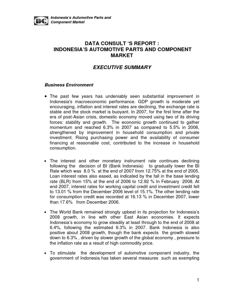 Executive Summary Auto Parts | PDF | Association Of Southeast Asian ...