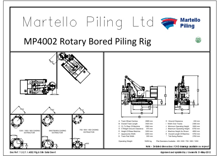 Martello MP4002 Piling Rig Site Data Sheet | PDF | Vehicles ...