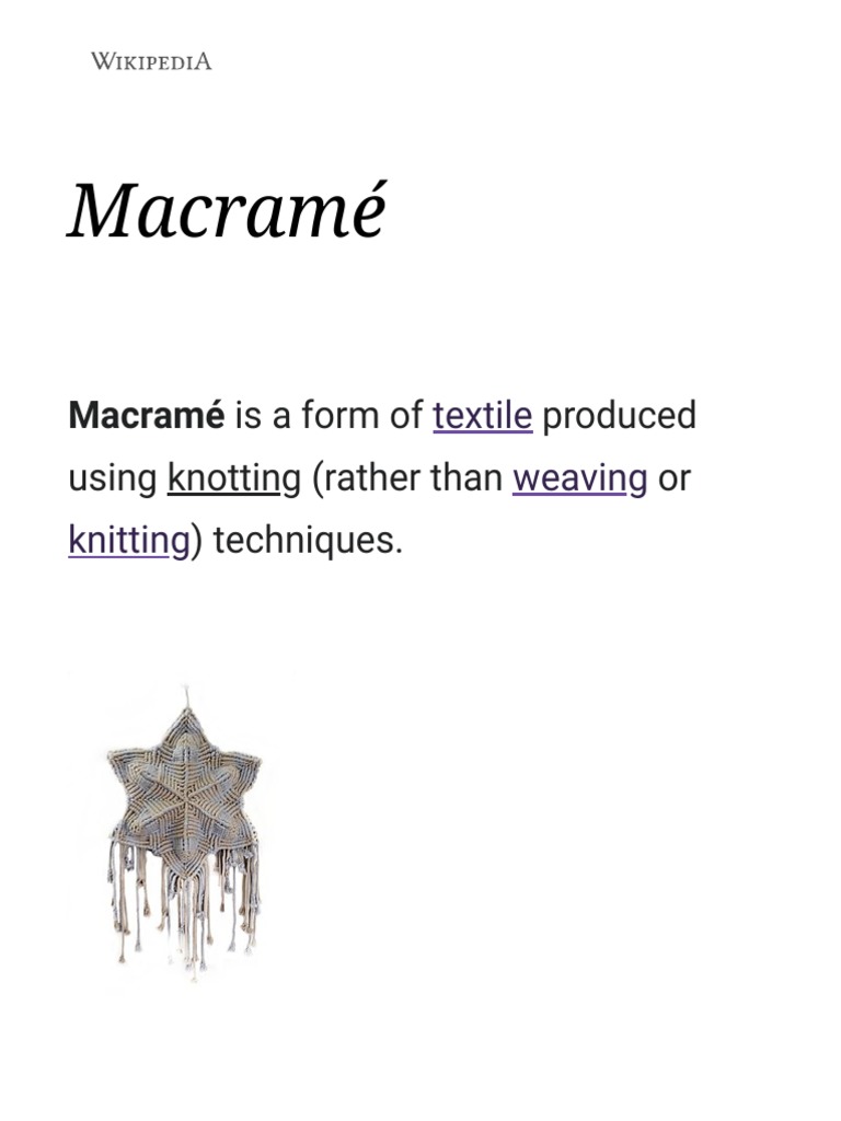 Macramé - Wikipedia | PDF | Jewellery | Ropework