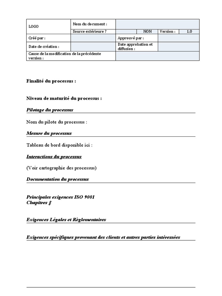 Modele Fiche Processus | PDF