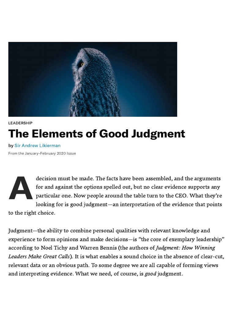 The Elements of Good Judgment | PDF | Leadership | Risk