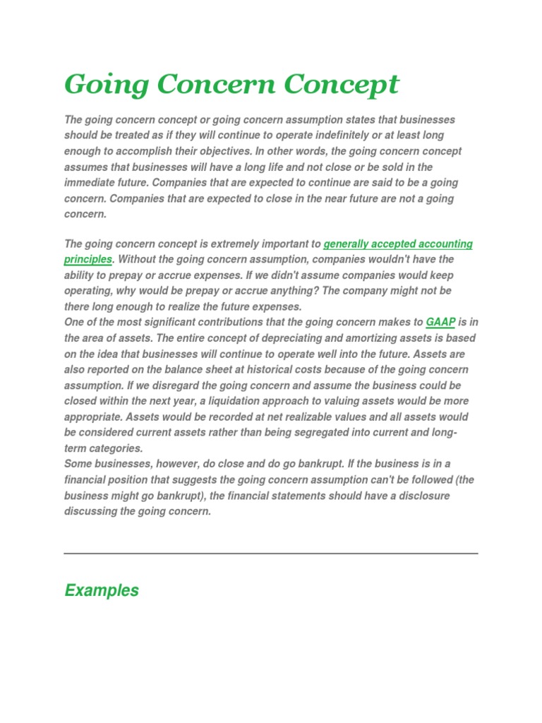 Going Concern Concept | PDF | Going Concern | Financial Services