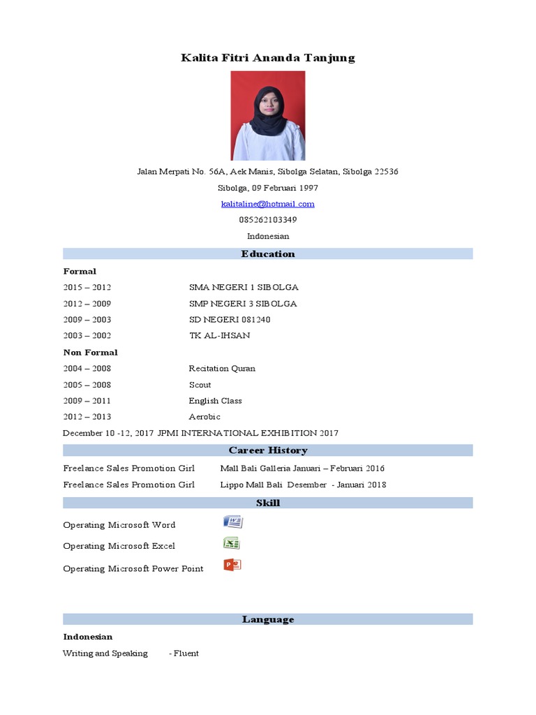 CV - Kalita Fitri Ananda Tanjung | PDF