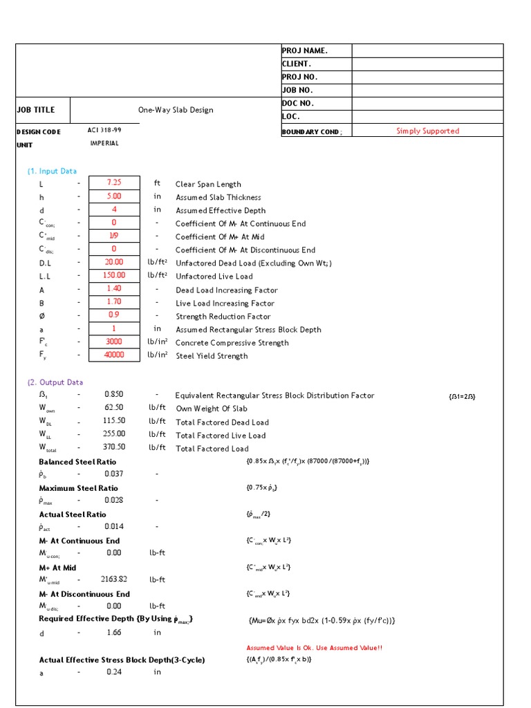 One-Way Slab Design | PDF | Building Materials | Mechanical Engineering