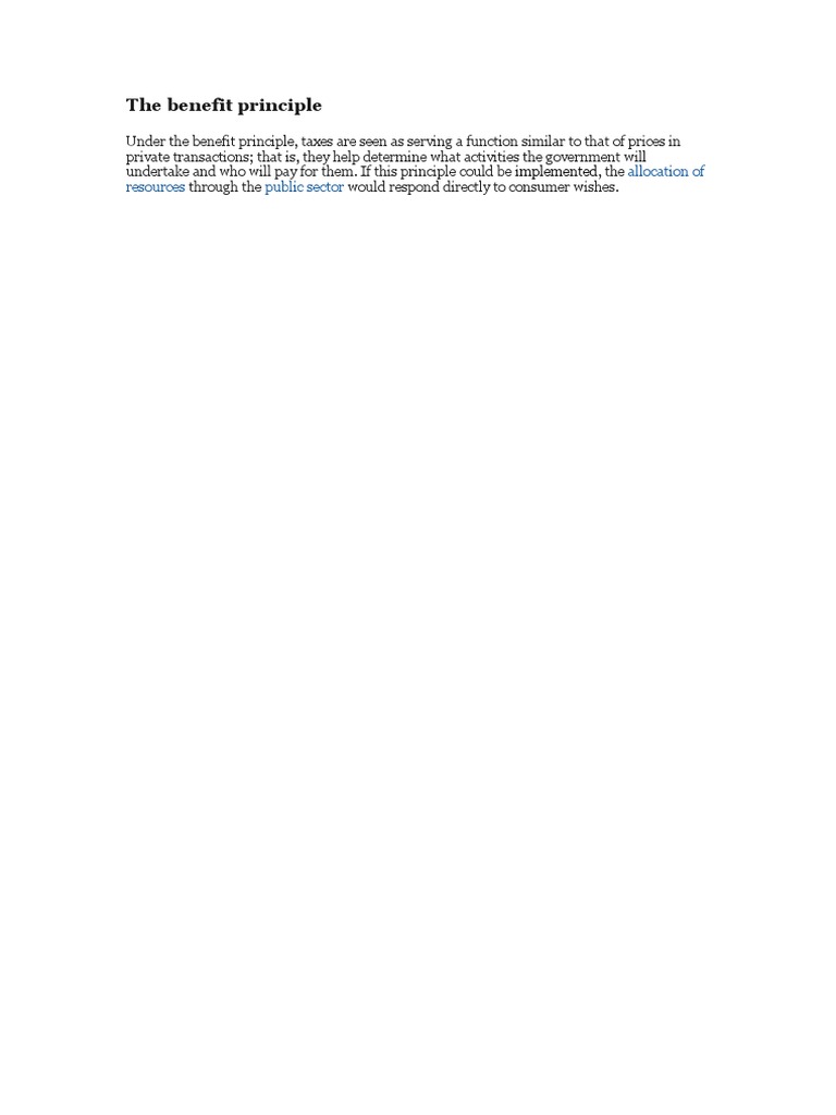 The Benefit Principle Taxation | PDF