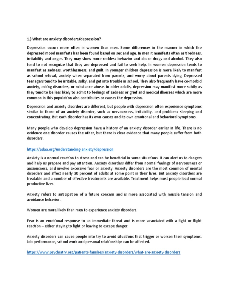 Research On Anxiety Disorders and Depression | PDF | Anxiety Disorder ...