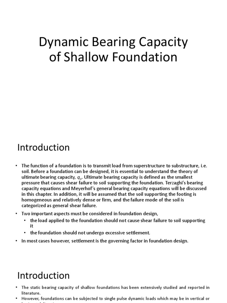 Dynamic Bearing Capacity | PDF | Foundation (Engineering) | Force