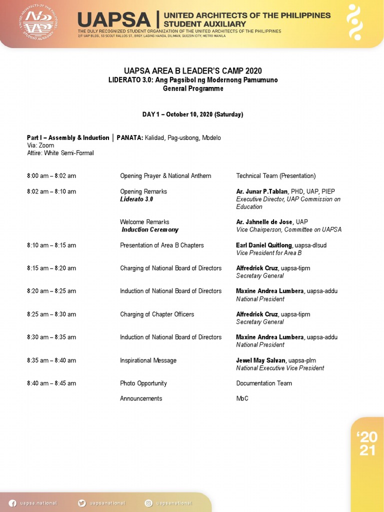 UAPSA Area B Leadership Camp | PDF | Business
