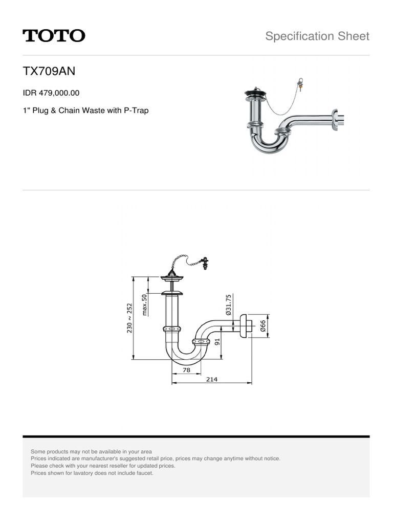 TOTO TX709AN (Wastafel Ducting) | PDF