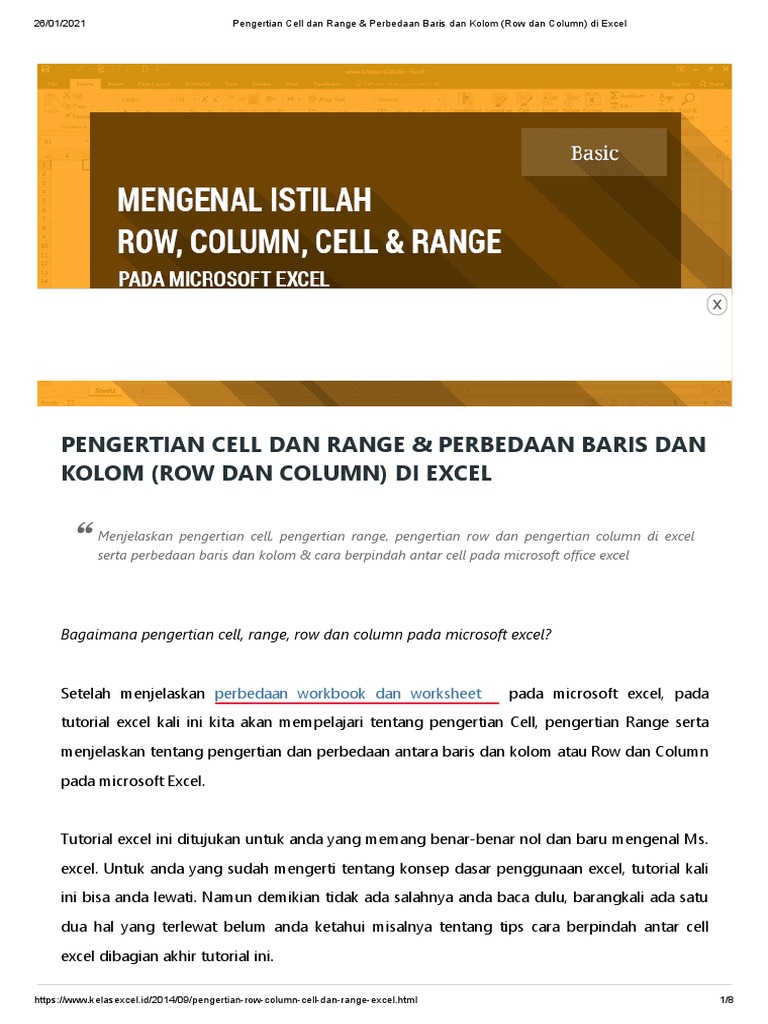 Pengertian Cell Dan Range & Perbedaan Baris Dan Kolom (Row Dan Column ...