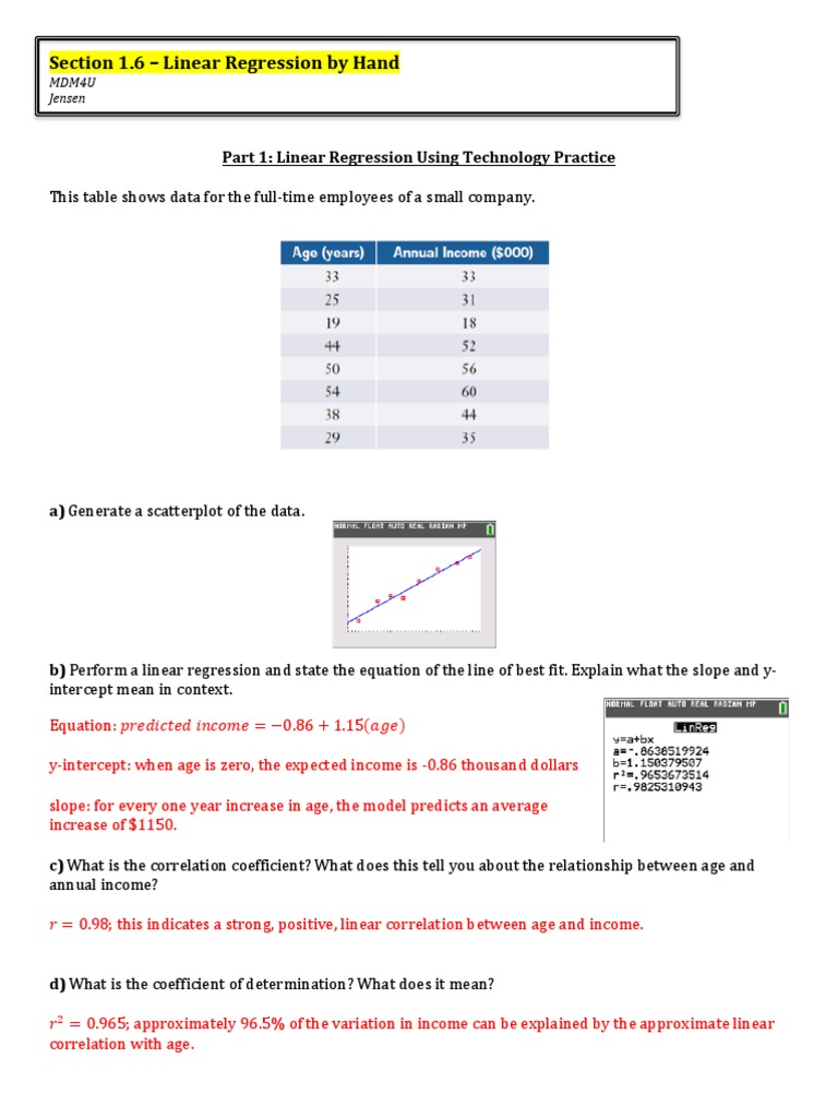 Sol Linear Regression by Hand | PDF | Regression Analysis | Correlation ...