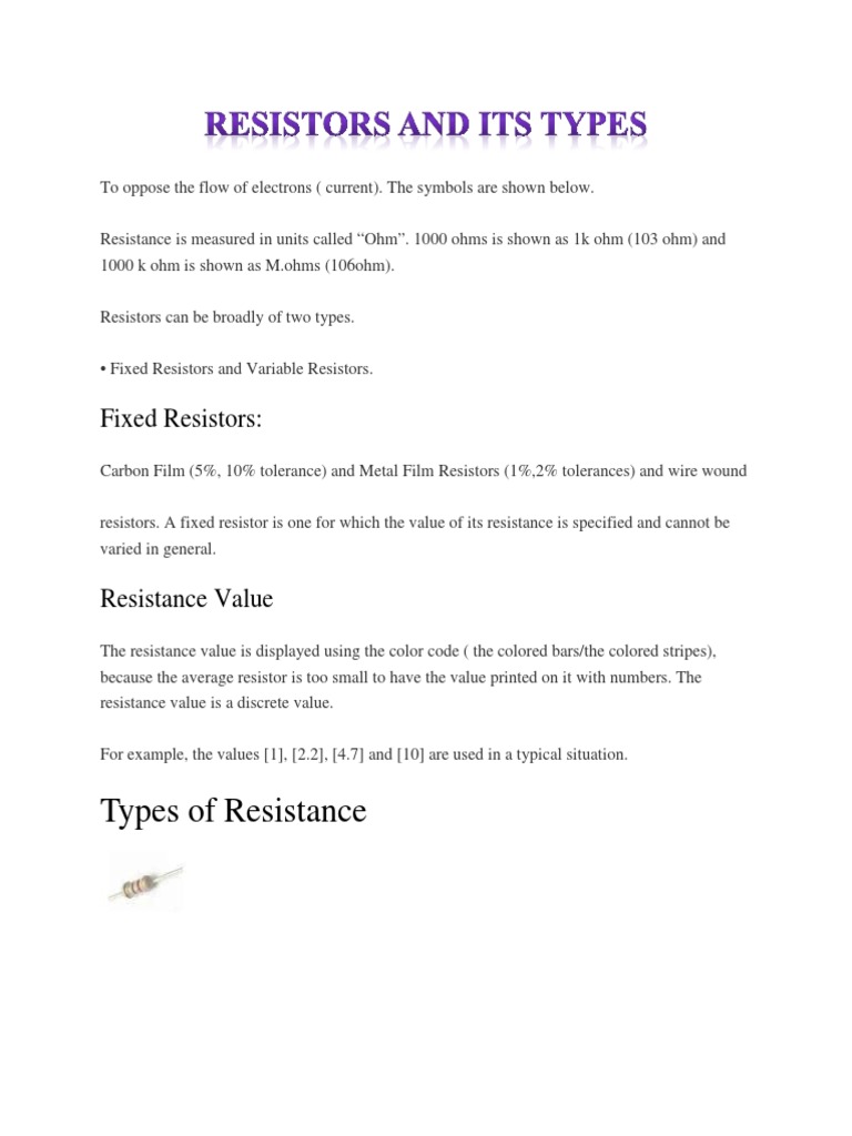 Types of Resistance: Fixed Resistors | PDF | Resistor | Electrical ...