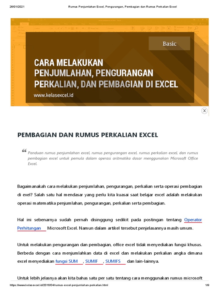 Rumus Penjumlahan Excel, Pengurangan, Pembagian Dan Rumus Rumus Penjumlahan Excel, Pengurangan, Pembagian Dan Rumus