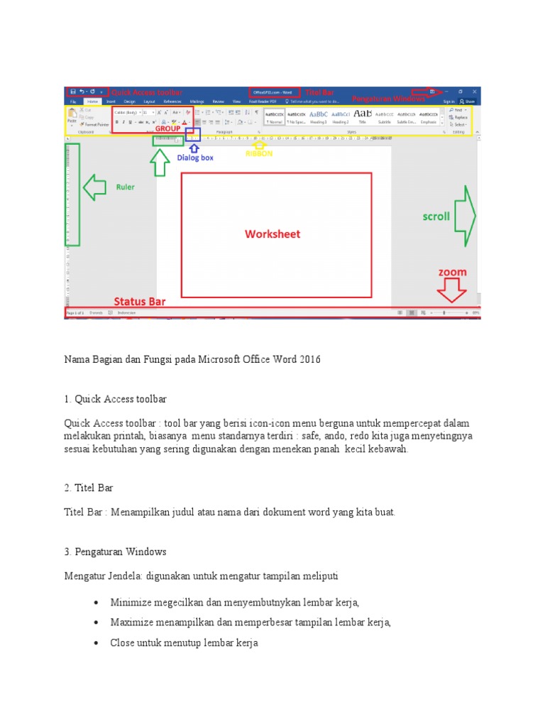 Nama Bagian Dan Fungsi Pada Microsoft Office Word 2016 | PDF