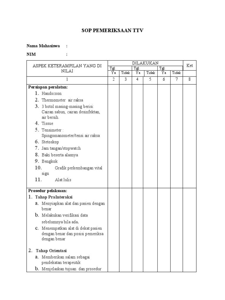 Sop Pemeriksaan TTV | PDF