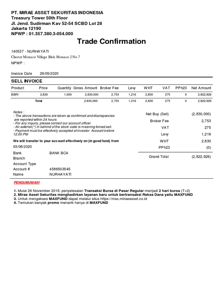 Trade Confirmation | PDF