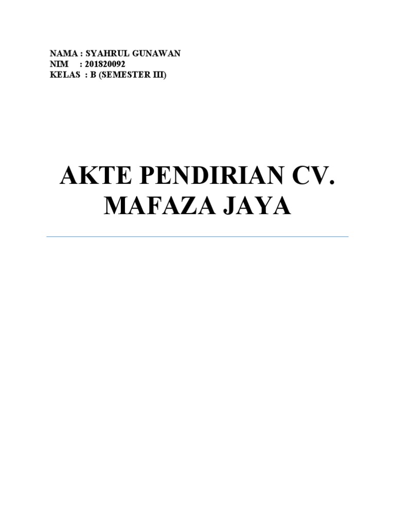 Akta Pendirian CV Mafaza Jaya | PDF