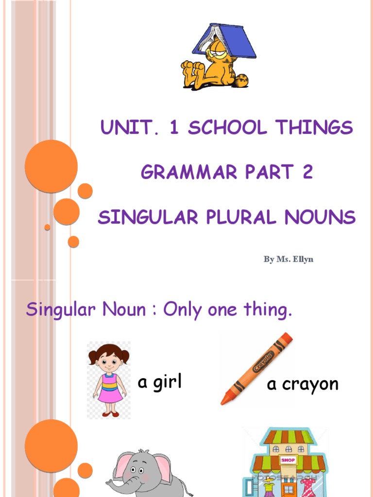 Unit. 1 School Things Grammar Part 2 Singular Plural Nouns: by Ms. Ellyn | PDF