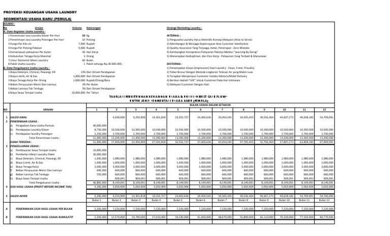 Proyeksi Cash Flow Keuangan Usaha Laundry by Utami Mutmainah | PDF