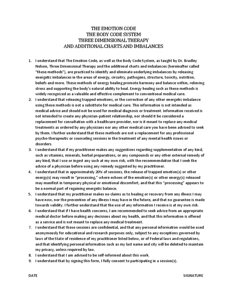 Consent Form Emotion Code Body Code t3 Additional Charts | PDF ...
