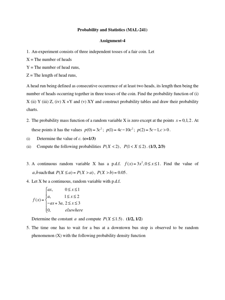 Probability and Statistics Assignment Problems | PDF | Random Variable | Probability Density ...