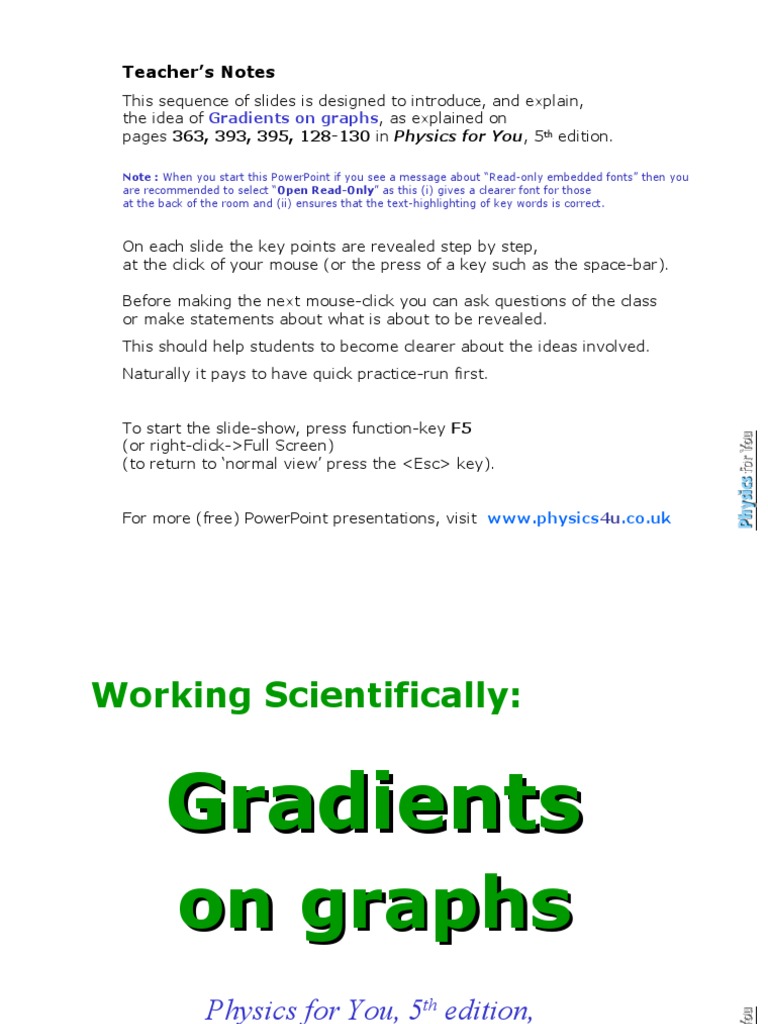 Teacher's Notes: Gradients On Graphs | PDF | Distance | Acceleration