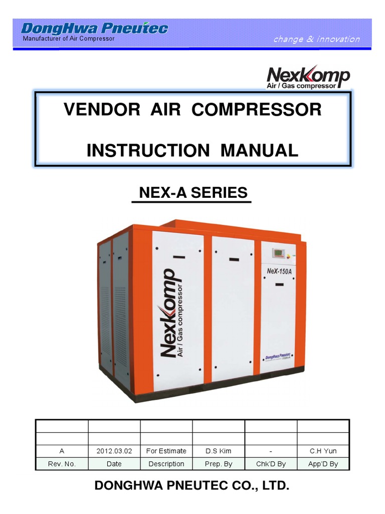 Vendor Air Compressor Instruction Manual: Nex-A Series Nex A Series ...