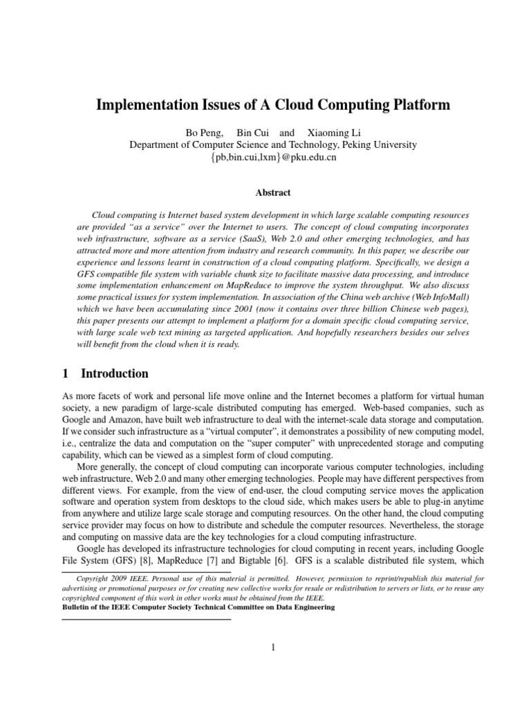 Implementation Issues of A Cloud Computing Platform | PDF | Map Reduce | Apache Hadoop