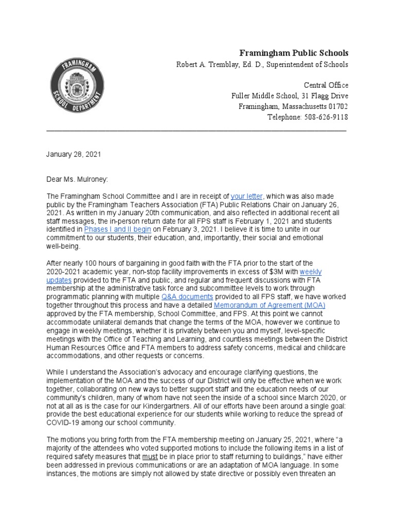 FTA Response Letter (January 28, 2021) | PDF | Americans With ...