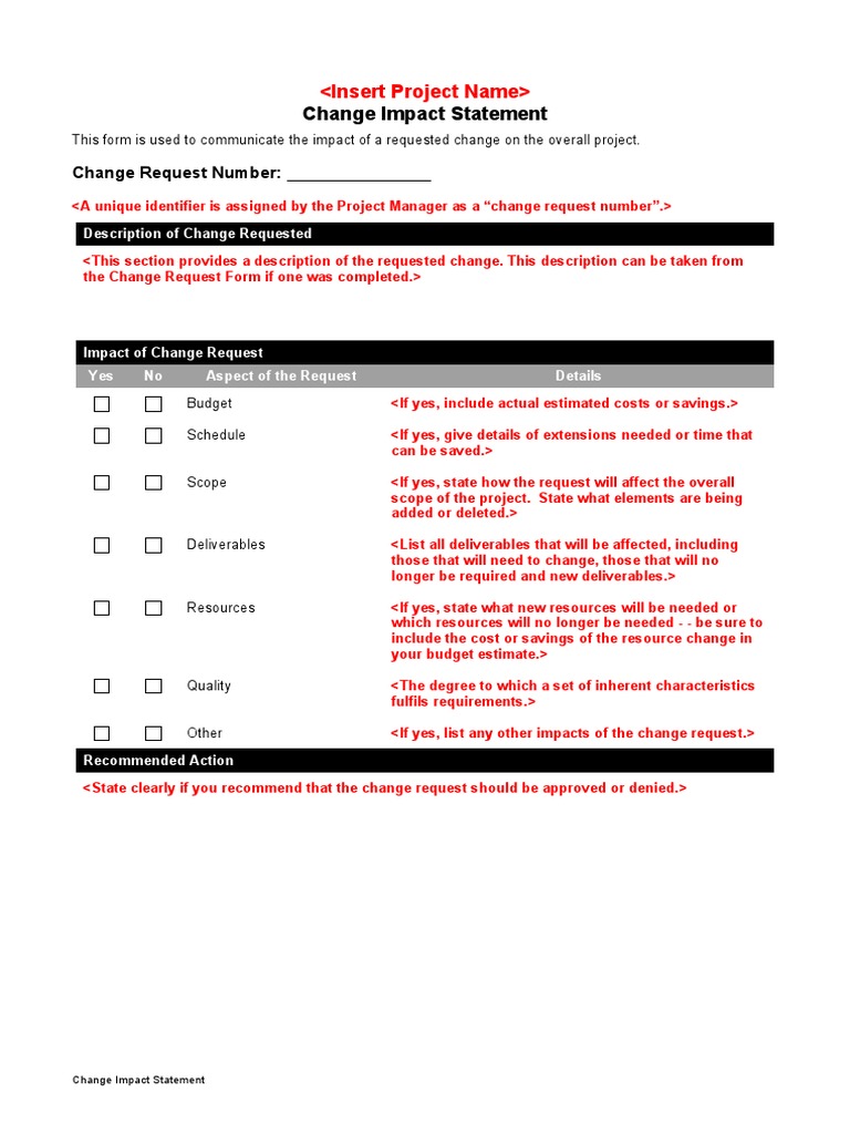 Change Impact Statement Template | PDF